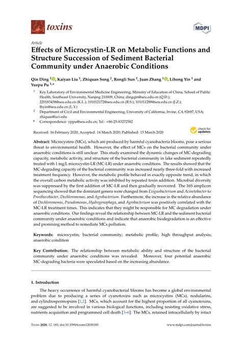 Pdf Effects Of Microcystin Lr On Metabolic Functions And Structure