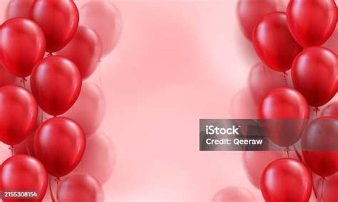 3d 빨간 풍선이 있는 분홍색 벽지와 인사말 텍스트 또는 초대장을 위한 복사 공간 풍선에 대한 스톡 벡터 아트 및 기타 이미지 풍선 열기구 3차원 형태 Istock