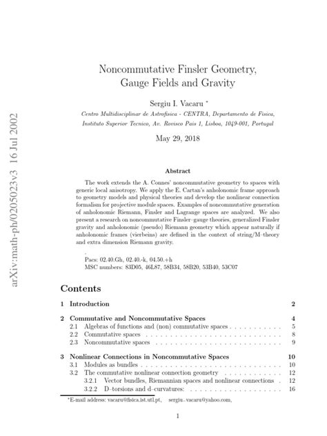 Noncommutative Finsler Geometry Gauge Fi Pdf Lie Algebra Gauge Theory