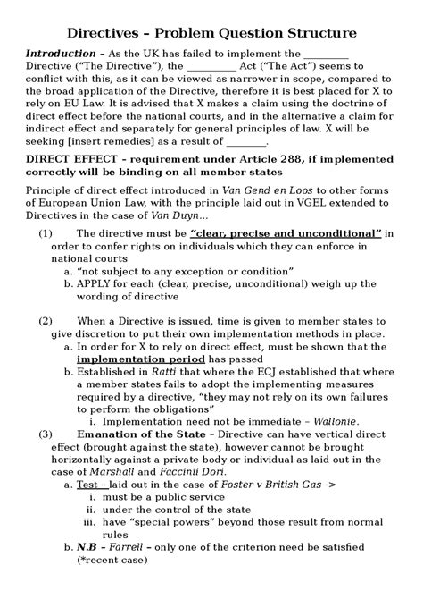 Directives Direct Effect Problem Question Directives Problem Question Structure Introduction