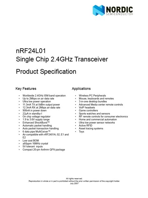 nrf24l01 nordic pdf microcontroller modulation
