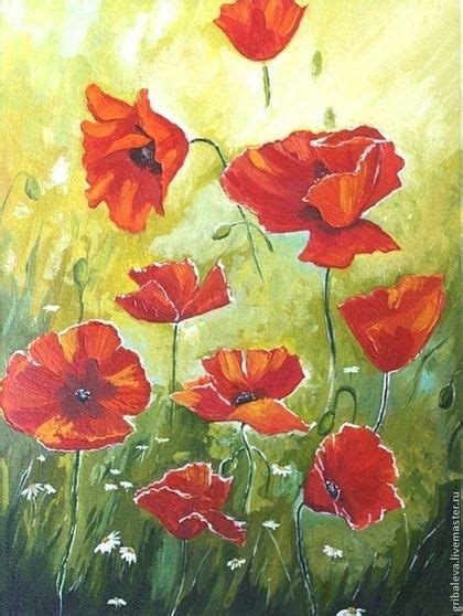 Пейзаж маслом Картина с маками 30 на 40 см в интернет магазине на Ярмарке Мастеров Картины
