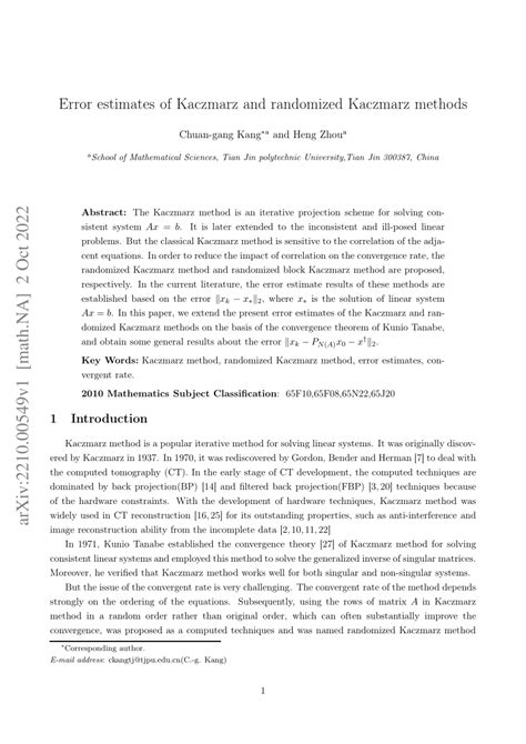 Pdf Error Estimates Of Kaczmarz And Randomized Kaczmarz Methods