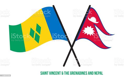 세인트 빈센트 그레나딘과 네팔 국기가 교차하고 평평한 스타일로 흔들립니다 공식 비율 경제에 대한 스톡 벡터 아트 및 기타 이미지 경제 국기 그레나딘즈 Istock
