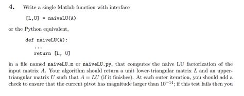 4 Write A Single Matlab Function With Interface L