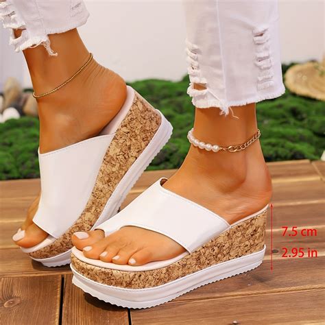 Womens Toe Loop Design Wedge Sandals Casual Open Toe Slip On Platform