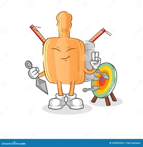 Wooden Brush Ninja Cartoon Character Vector Stock Vector