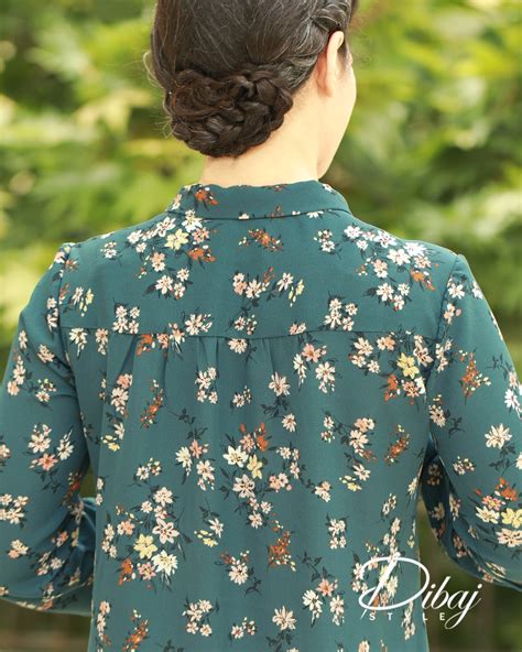 تونیک سبز آبی با گلهای سفید مدل تیسا خانه طراحی و دوخت دیباج