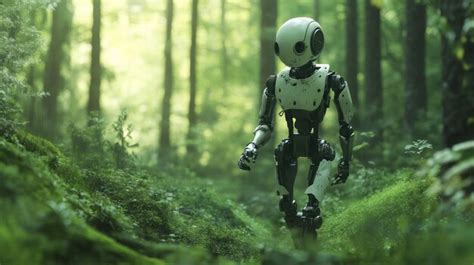 Robot Exploring The Woods Premium Ai Generated Image