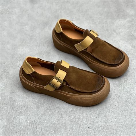 Handmade Leather Slip On Shoes With Buckle Accents Retrosia