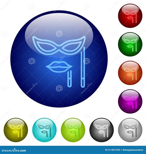 Woman Masquerade Mask With Stick Outline Color Glass Buttons Stock Vector Illustration Of