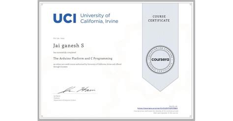 Jai Ganesh On Linkedin Completion Certificate For The Arduino Platform And C Programming