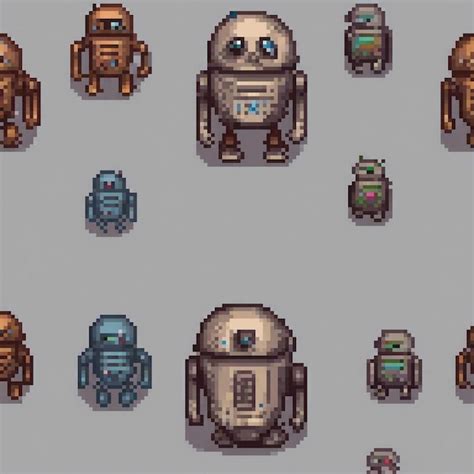 Pixel Art Robots On A Gray Backdrop Premium AI Generated Image