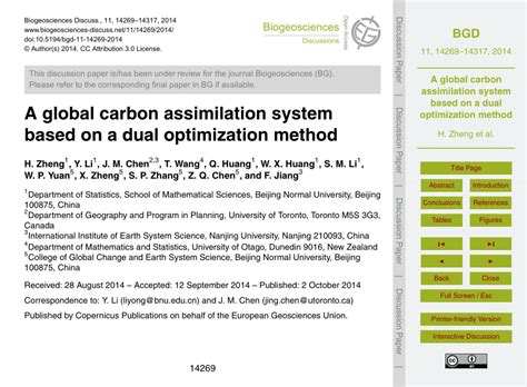 Pdf A Global Carbon Assimilation System Based On A Dual Optimization Method