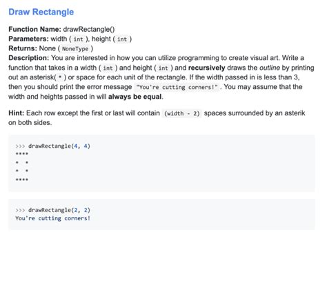 Solved Draw Rectangle Function Name Drawrectangle