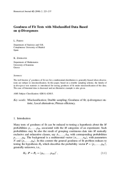 Pdf Goodness Of Fit Tests With Misclassified Data Based On Divergences