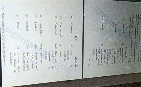 1 Match The Words In Column A With Their Meanings In Column B Column A A Persuasive B