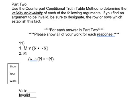 Solved Part Two Use The Counterpart Conditional Truth Table