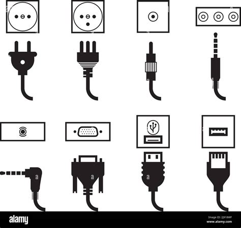 Electric Outlet And Plug Icons Set Energy Socket Jack Video Connector