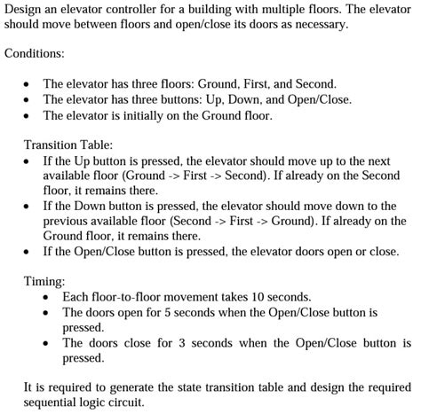 solved design an elevator controller for a building with