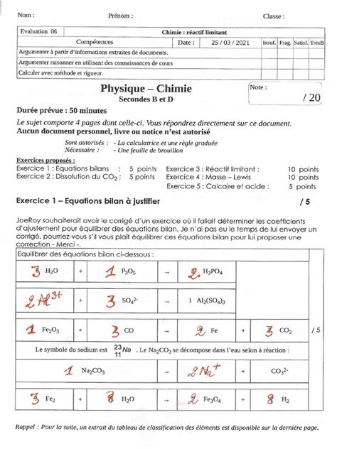 Eval07 Réactif Limitant Corrige Pdf Eval07 Réactif Limitant Corrige Pdf