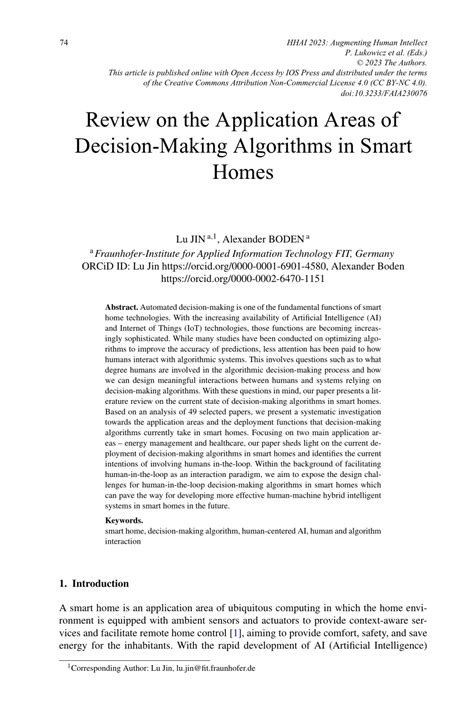 Pdf Review On The Application Areas Of Decision Making Algorithms In Smart Homes