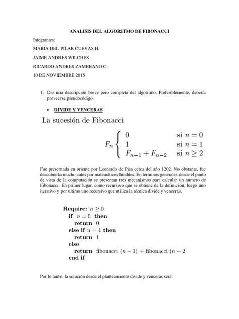 Analisis Del Algoritmo De Fibonacci Pdf Programación Dinámica
