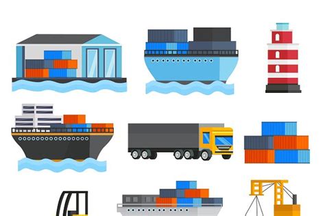 Sea Container Terminal Icon Set Pre Designed Illustrator Graphics