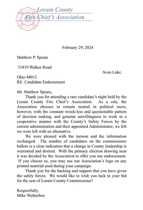 Matthew Spears Receives Endorsements From Area Groups North Ridgeville Review