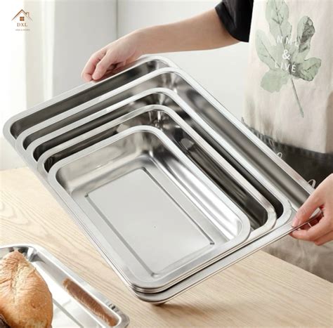 Dxl 1pc Stainless Steel Tray Rectangular Plate Household Square Plate