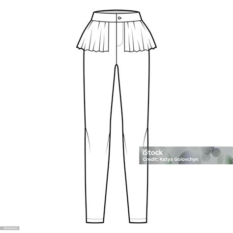 바지 페플럼 테크니컬 패션 일러스트와 연장 된 정상 허리 하이 라이즈 전체 길이 프릴 스커트 바닥 0명에 대한 스톡 벡터 아트 및 기타 이미지 Istock