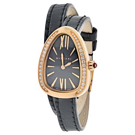 Bvlgari Serpenti Steel Double Wrap Leather Black Dial Quartz Ladies
