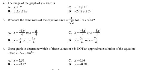 Solved 2 The Range Of The Graph Of Y Sinx Is A YR C Chegg Com