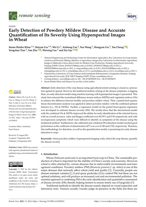 Pdf Early Detection Of Powdery Mildew Disease And Accurate Quantification Of Its Severity