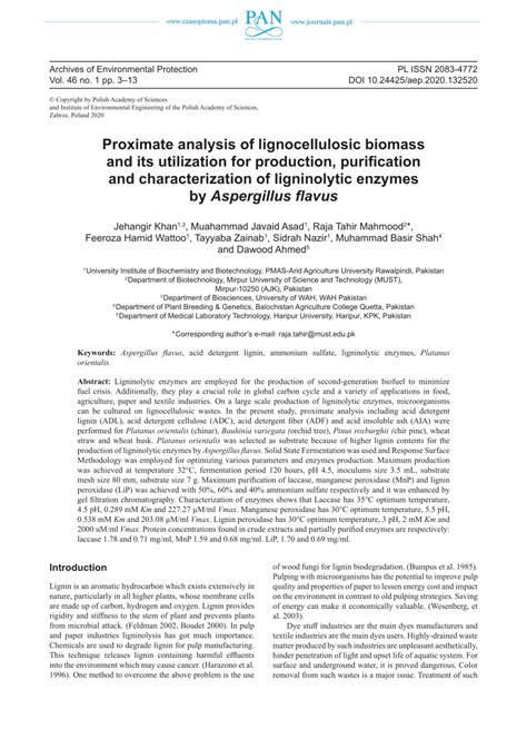 PDF Proximate Analysis Of Lignocellulosic Biomass And Its Utilization For Production Purifi