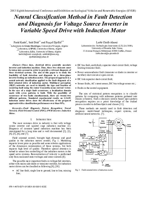 Pdf Neural Classification Method In Fault Detection And Diagnosis For Voltage Source Inverter