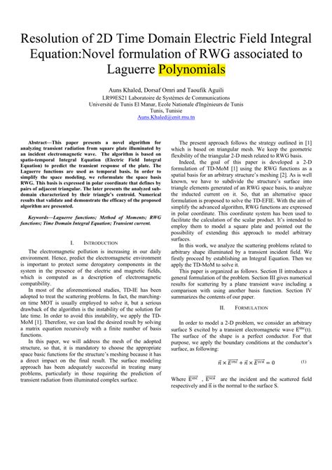 Pdf Resolution Of 2d Time Domain Electric Field Integral Equationnovel Formulation Of Rwg