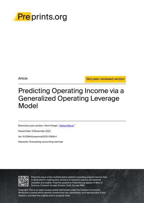 Pdf Predicting Operating Income Via A Generalized Operating Leverage Model