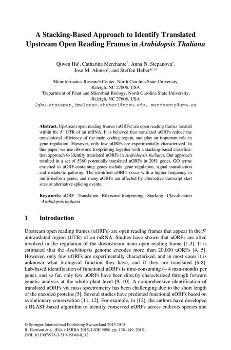 Pdf A Stacking Based Approach To Identify Translated Upstream Open Reading Frames In