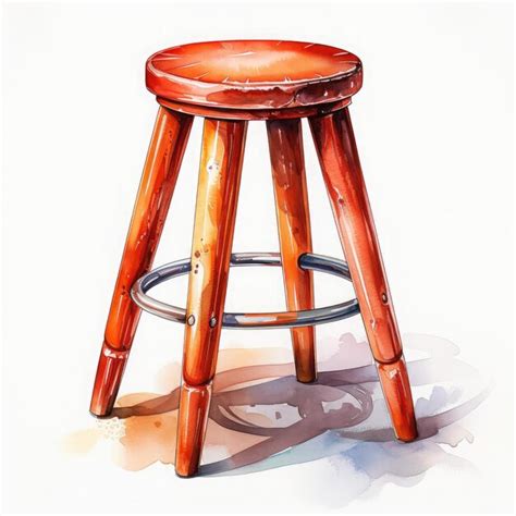 Watercolor Red Stool With Unique Illustration Generative Ai Premium