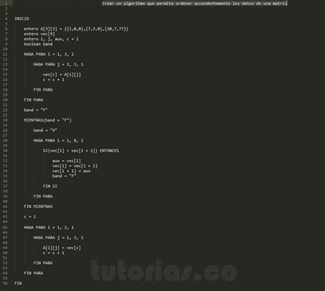 Arreglos Pseudocodigo Ordenar Los Datos De Una Matriz