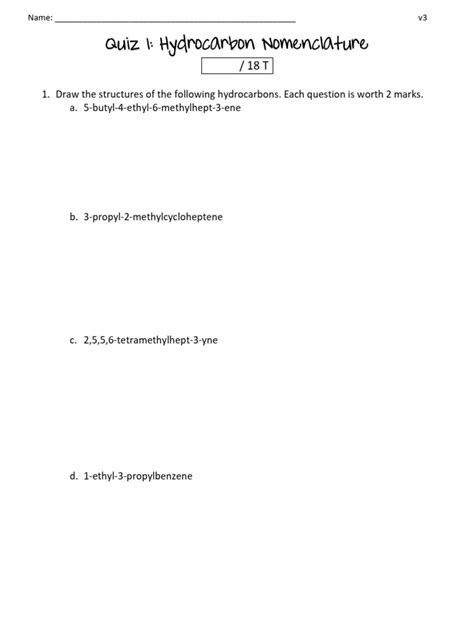 Assignment Hydrocarbon Nomenclature V2 Pdf