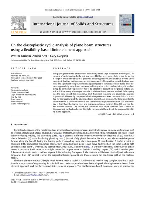 Pdf On The Elastoplastic Cyclic Analysis Of Plane Beam Structures Using A Flexibility Based