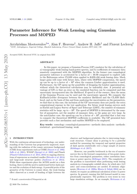 Pdf Parameter Inference For Weak Lensing Using Gaussian Processes And Moped