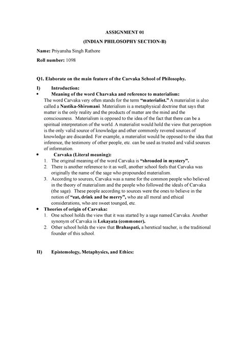 IP Assignment Yes ASSIGNMENT INDIAN PHILOSOPHY SECTION B Name Priyansha Singh Rathore