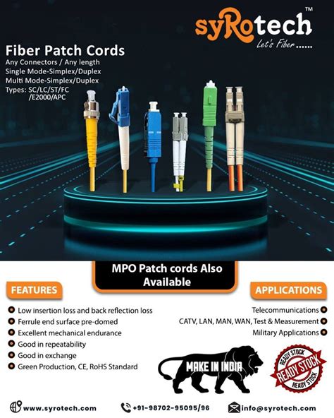 SYROTECH Yellow Fiber Optic Patch Cord At Piece In Ahmedabad ID