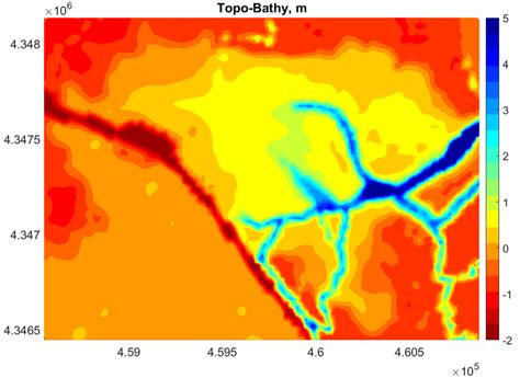 A Unstructured Grid Resolution B Topo Bathymetry Of The