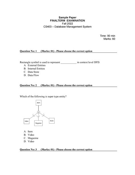Sample Paper Cs403p Notes Sample Paper Finalterm Examination Fall 2022 Cs403 Database
