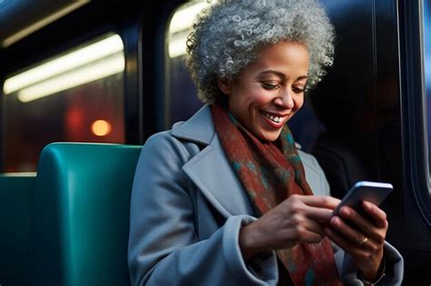 Premium Ai Image Happy Professional Woman Reading Text While Commuting In The City Focused On