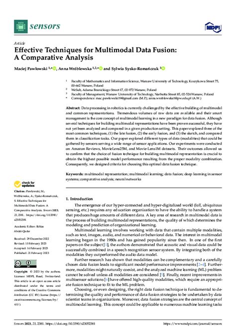 Pdf Effective Techniques For Multimodal Data Fusion A Comparative
